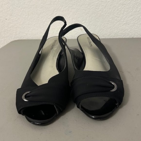 Dress Barn | Shoes | Dressbarn Black Satin Peep Toe Shiny Buckle Strap ...